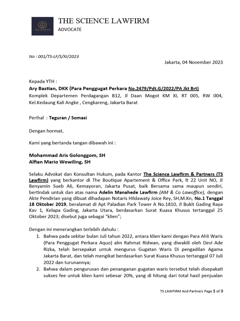 Surat Somasi Devita Cs | PDF