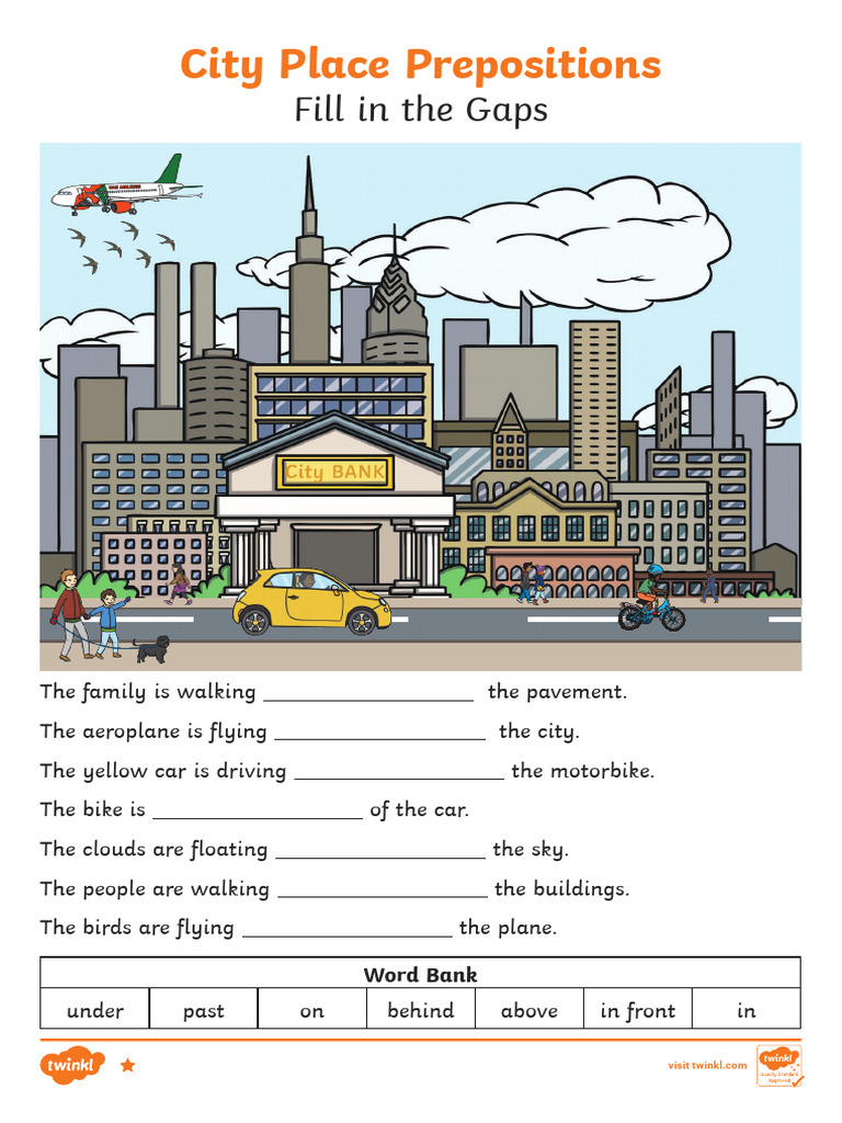 T e 1674208253 City Place Prepositions Fill in The Gaps Ver 1 | PDF