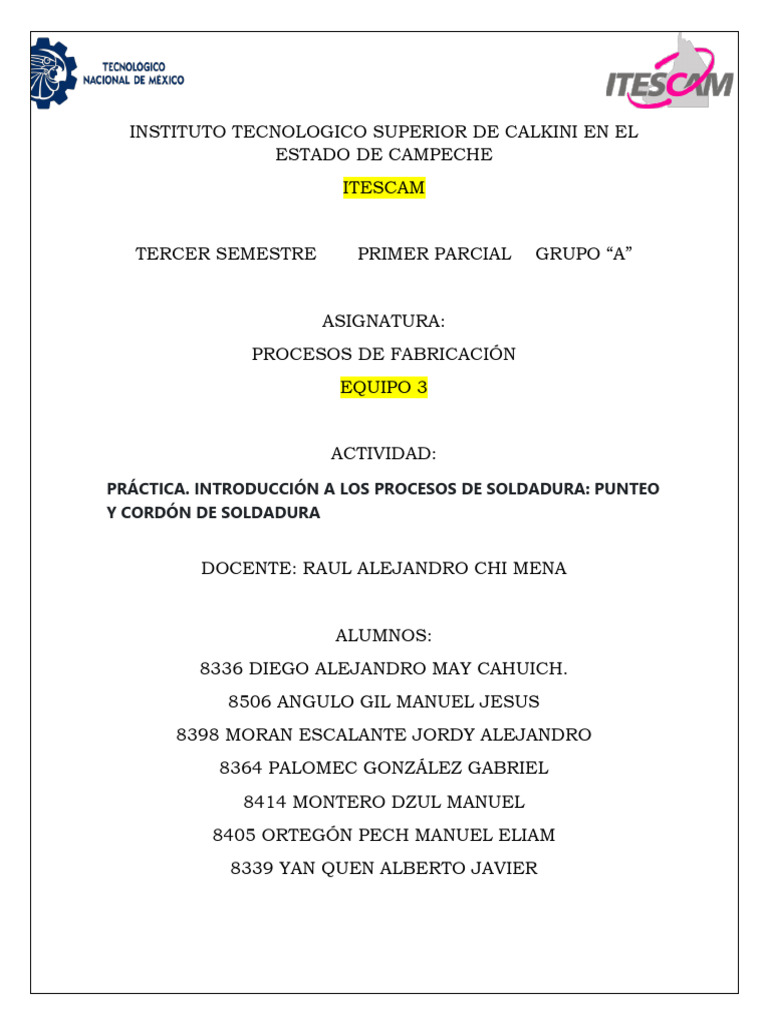 Práctica 2p - Equipo 3. Punteo y Cordón | PDF | Soldadura | Construcción