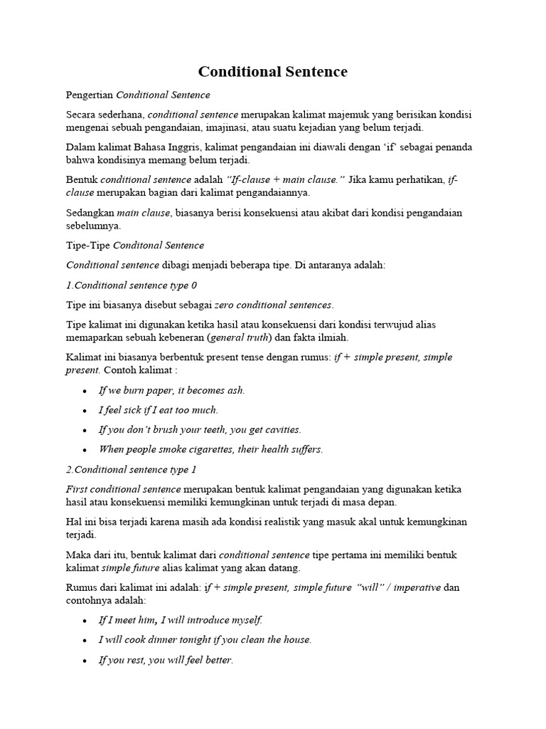 Tipe-Tipe Conditional Sentence Kelas 12 | PDF | Seni & Disiplin Bahasa