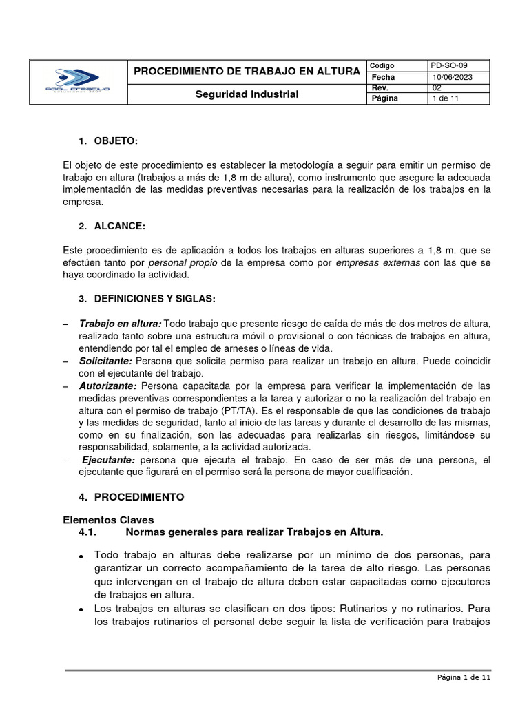 Procedimiento de Trabajo en Altura | PDF | Andamio