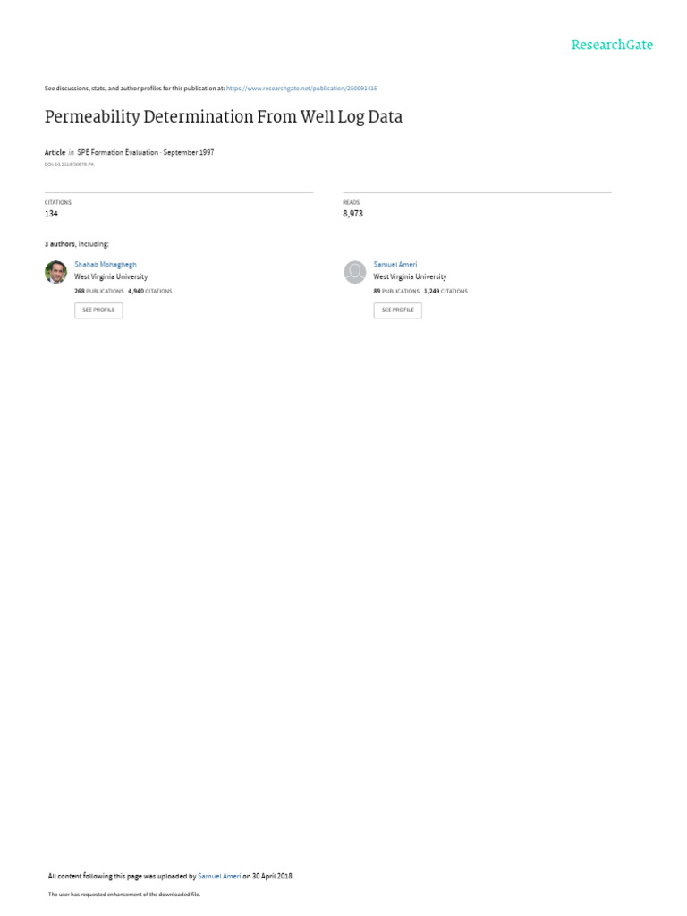 Permeability Determination From Well Log Data | PDF | Dependent And Independent Variables ...