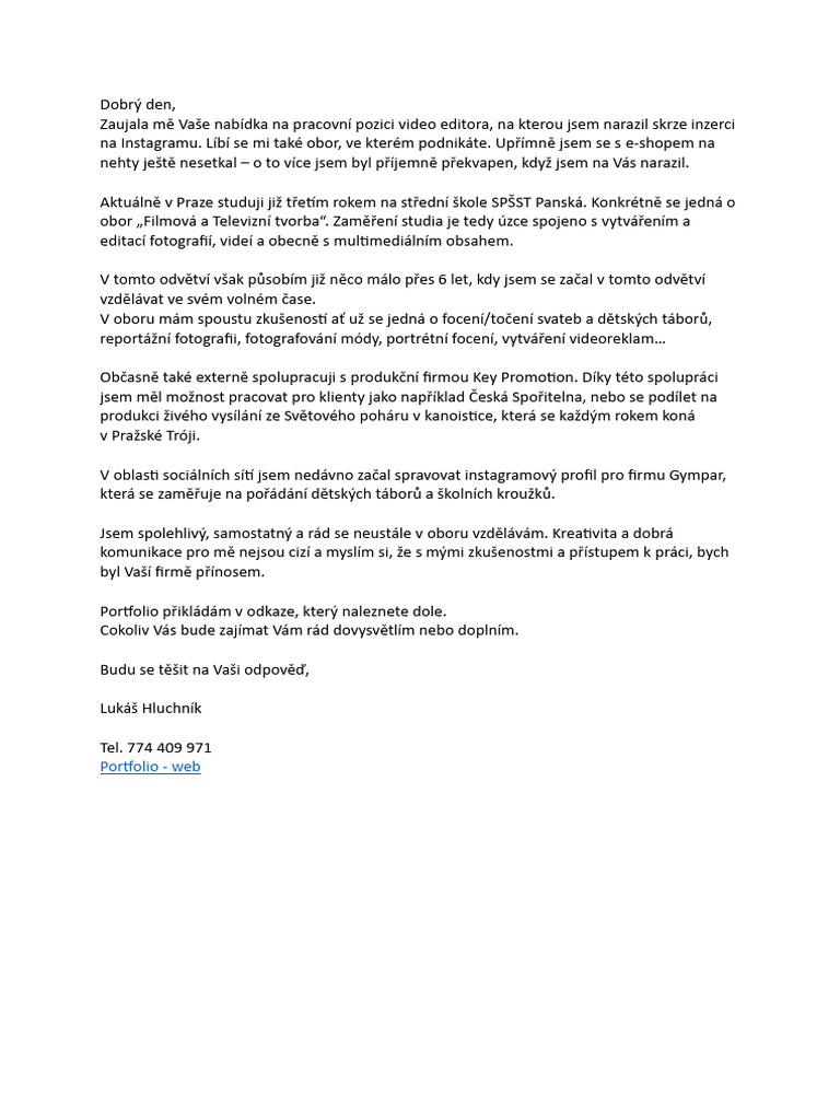 Motivační Dopis | PDF