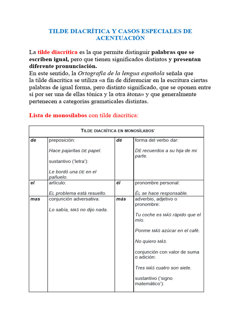Tilde Diacrítica y Casos Especiales de Acentuación | PDF | Adverbio ...