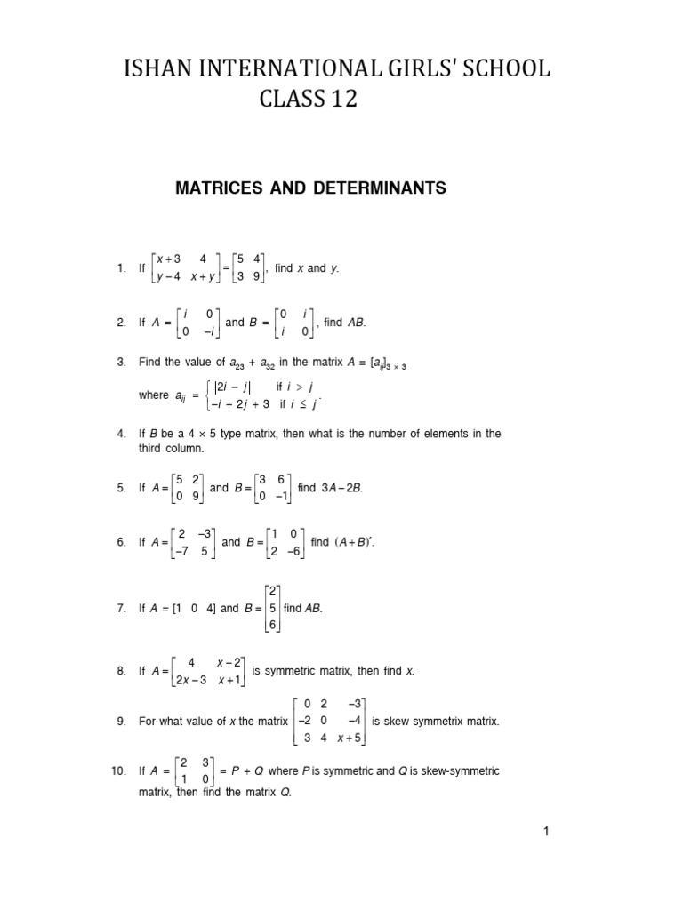 Matrices Questions | PDF | Matrix (Mathematics) | Mathematical Objects