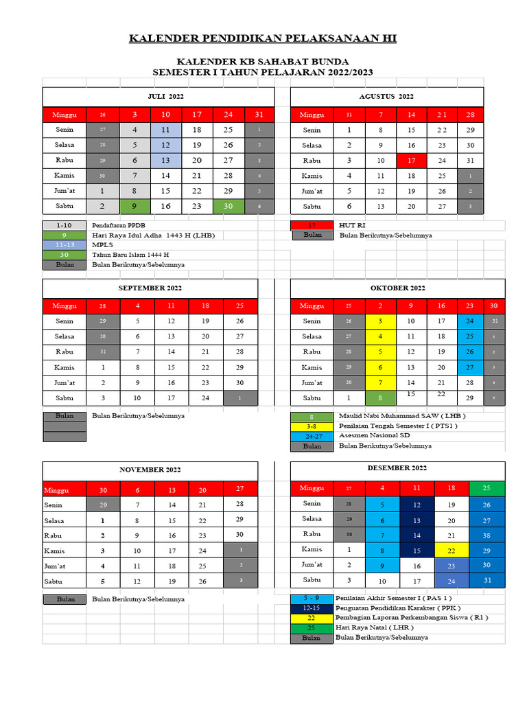 Kalender Pendidikan KB Sahabat Bunda | PDF