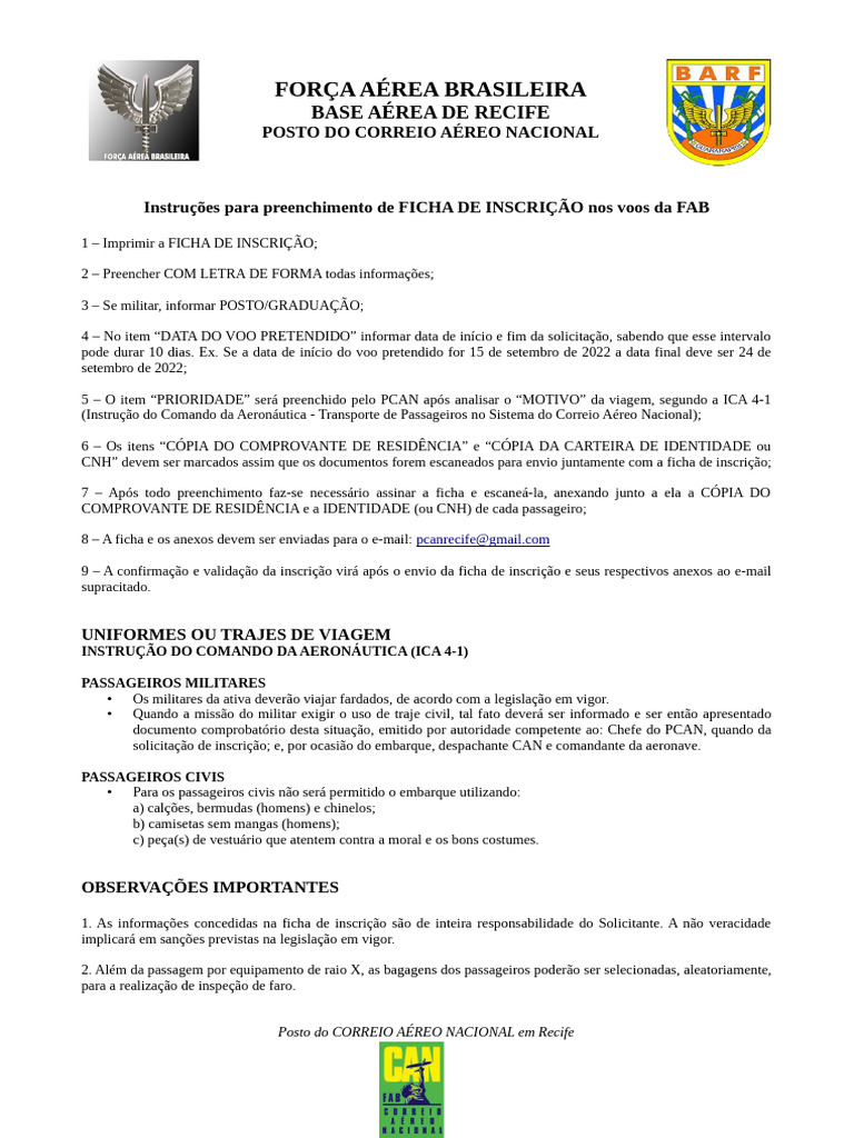 Instruções para Preenchimento Da Ficha de Inscrição | PDF | Aviação Instruções para Preenchimento Da Ficha de Inscrição | PDF | Aviação
