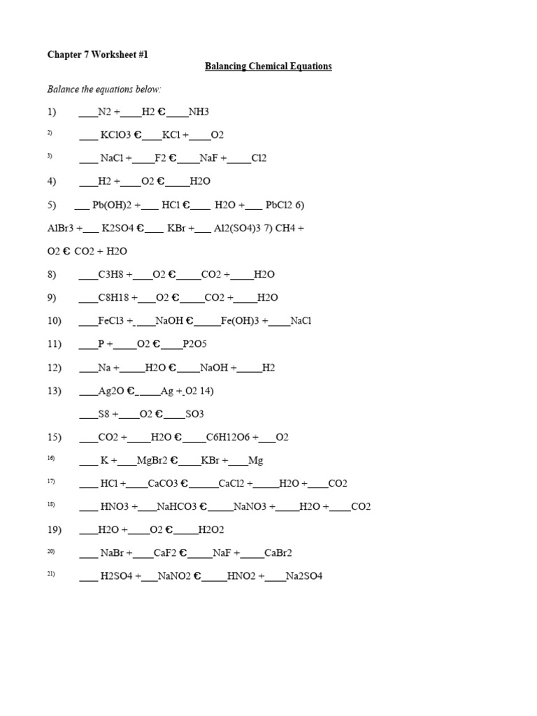 Balancing Chemical Equations With Key | PDF | Chlorine | Hydroxide