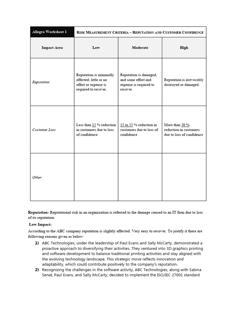 Allegro Worksheet 1 | PDF | Computer Security | Security