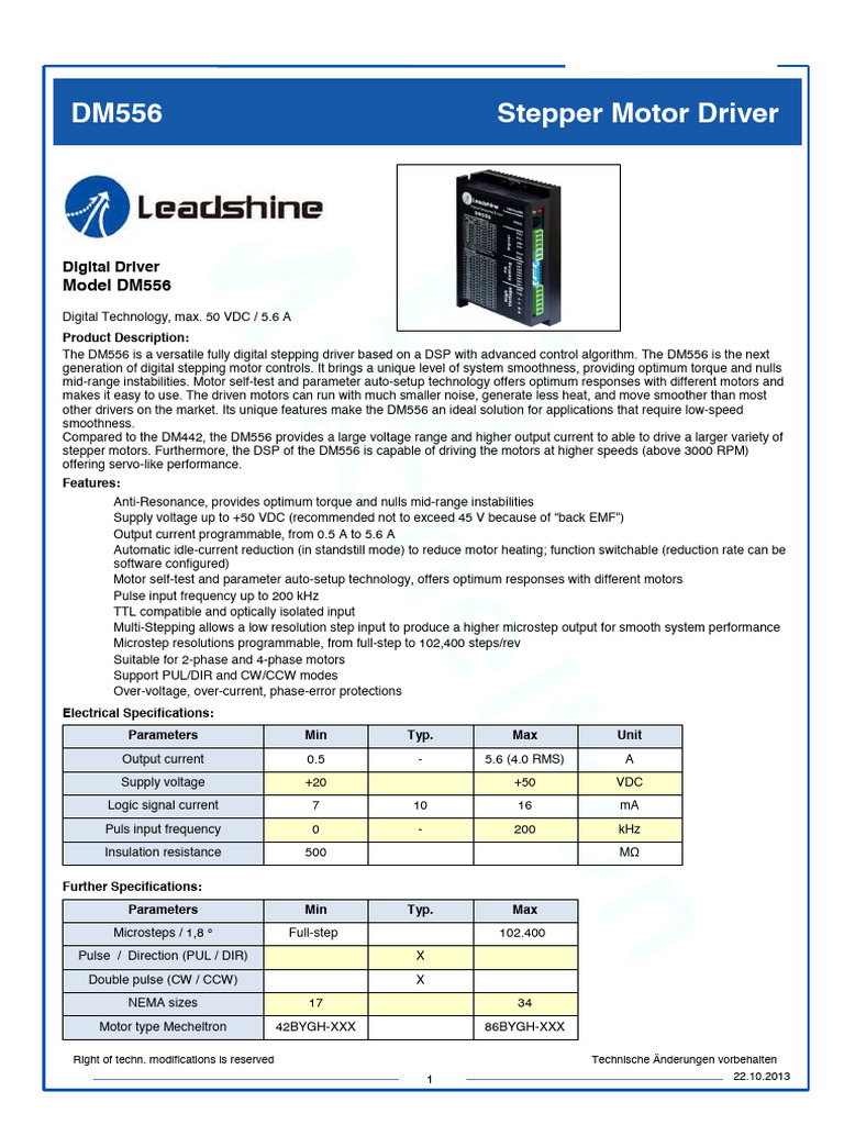 dm556 Stepper Driver Datasheet | PDF | Electric Motor | Equipment