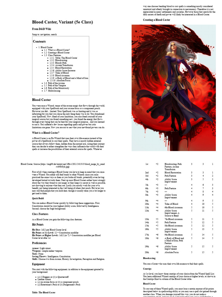 Blood Caster, Variant (5e Class) - D&D Wiki | PDF | D20 System | Gary ...