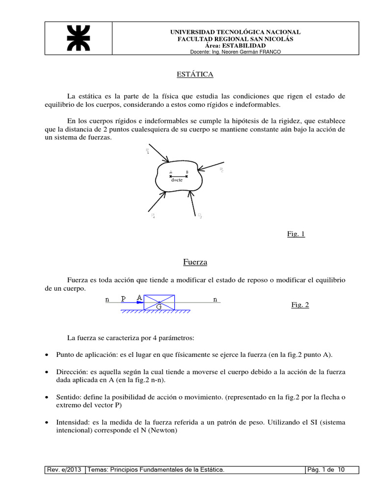 1-1 Principios Fundamentales de La Estática | Descargar gratis PDF | Fuerza | Vector Euclidiano
