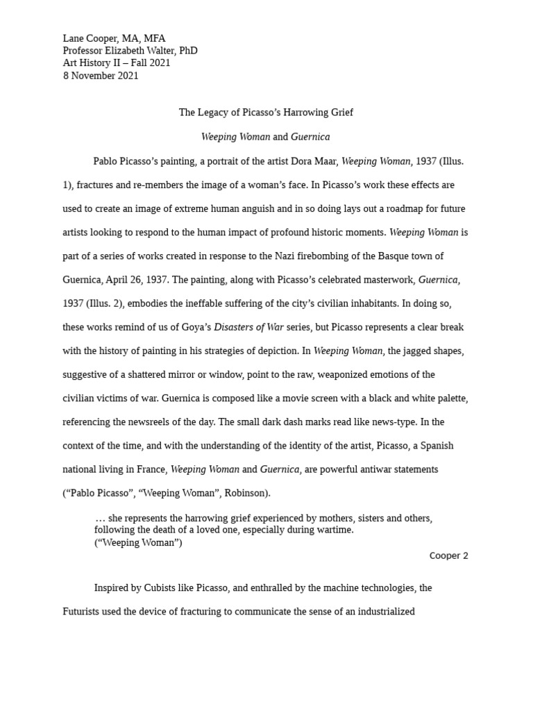 2021 Sample Essay Picasso Legacy Cooper | Download Free PDF | Pablo ...