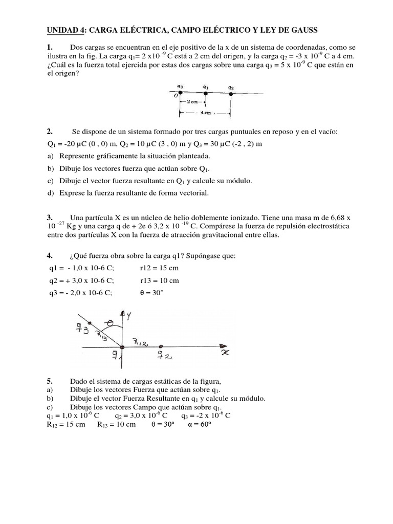 UNIDAD 4 - Carga Eléctrica, Campo Eléctrico y Ley de Gauss | Descargar gratis PDF | Fuerza ...