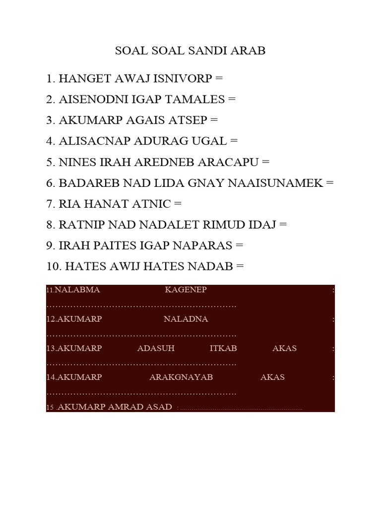 Soal Soal Sandi Arab | PDF | Cooking, Food & Wine