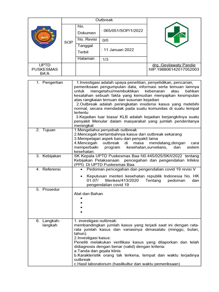 Sop Outbreak Pdf
