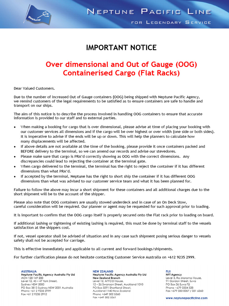 Important Notice Out of Gauge Containerised Cargo | PDF | Cargo ...