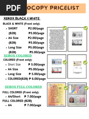 Pricelist Printing PDF Office Work Computing