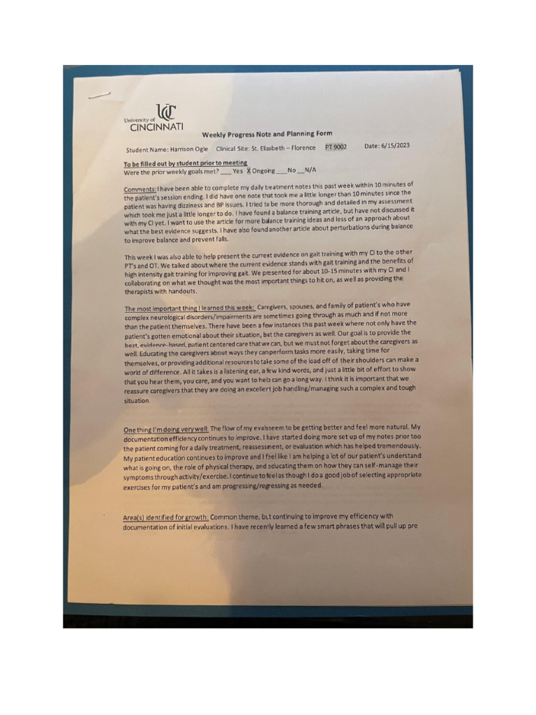 PTP II Week 6 Progress Note | PDF