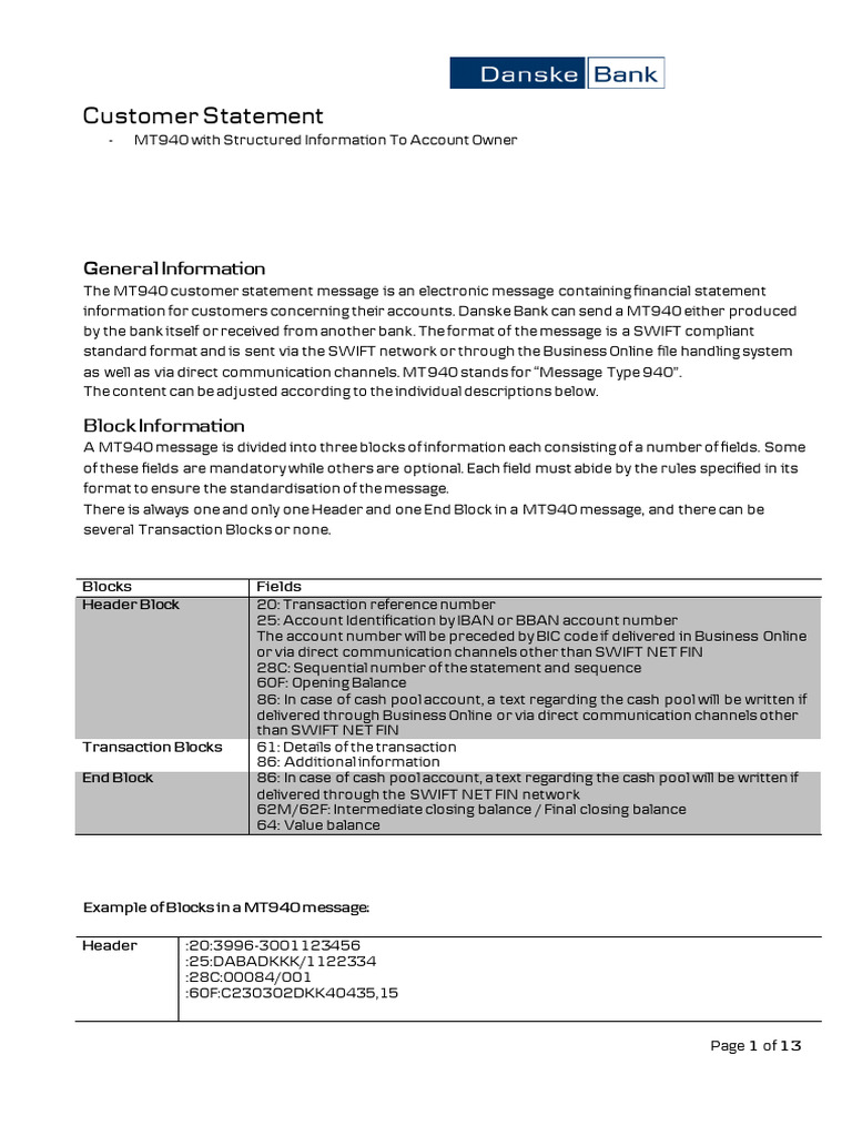 Mt940 Structured Pdf Credit Card Debits And Credits 2700