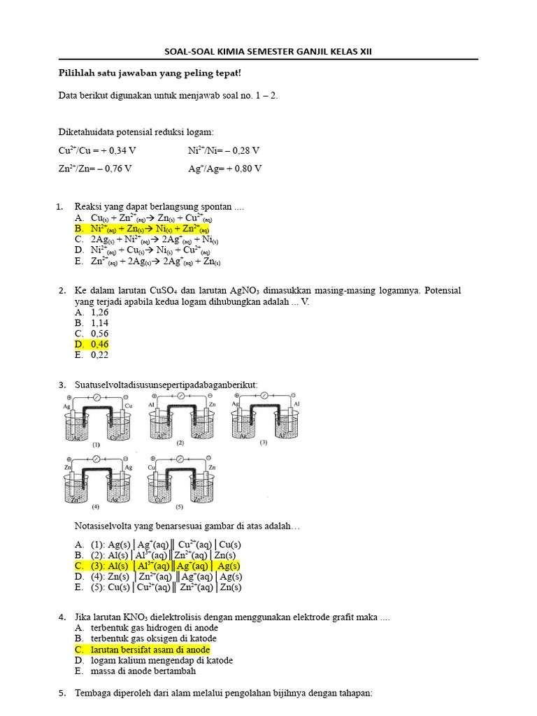 Soal Kimia Kelas 12 Semester Ganjil | PDF | Metode & Bahan Ajar | Teknologi & Rekayasa