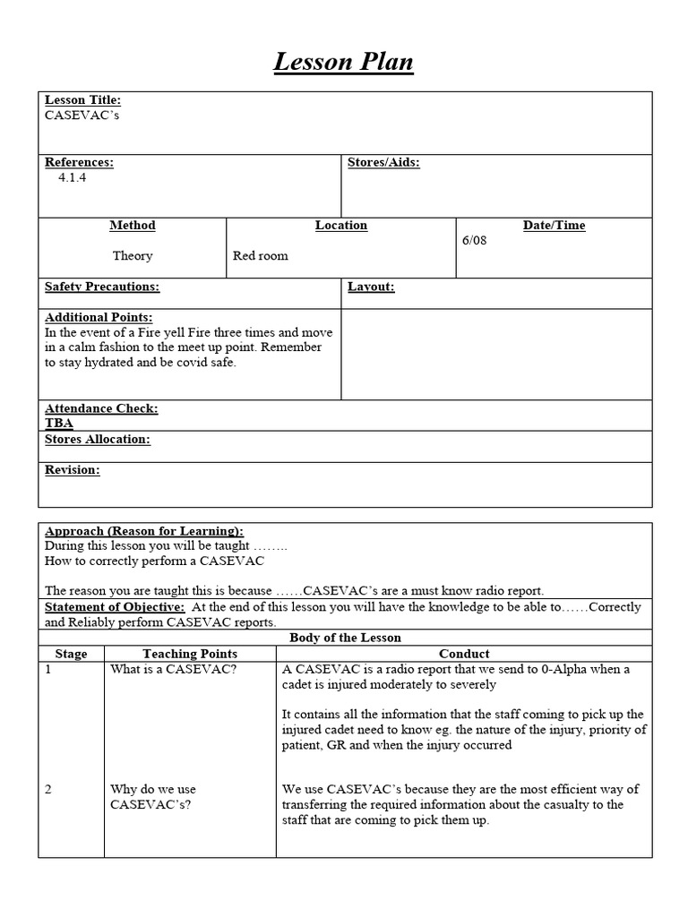 CASEVAC Lesson Plan | PDF | Cognitive Science | Cognition