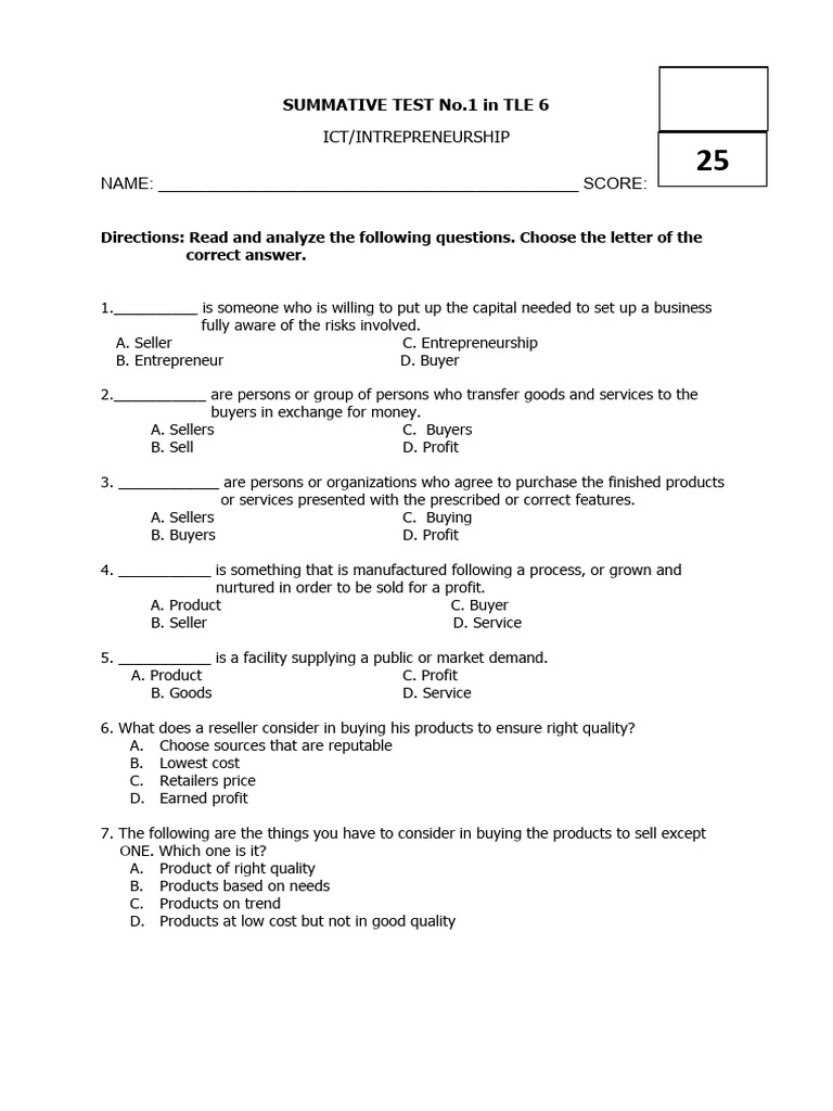 Ict Summative Test No. 1 | PDF | Profit (Economics) | Wiki