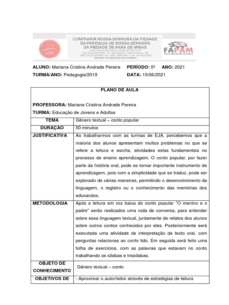Plano de Aula - Eja | PDF | Aprendizado | Pedagogia