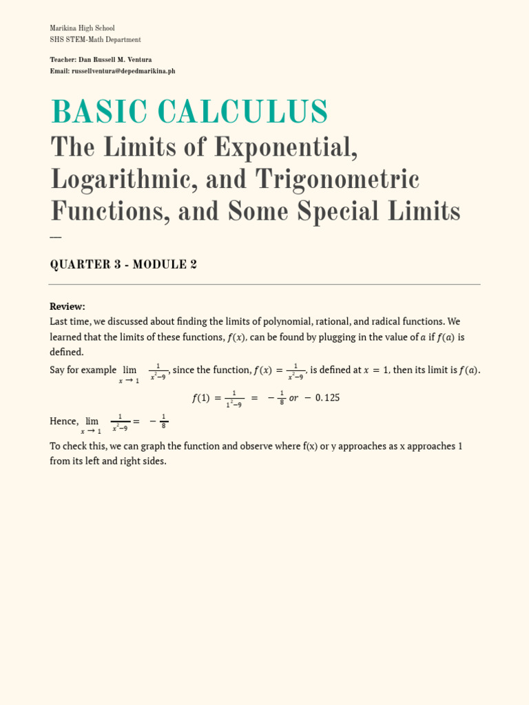 Basic Calculus Module 2 | PDF | Function (Mathematics) | Exponential ...