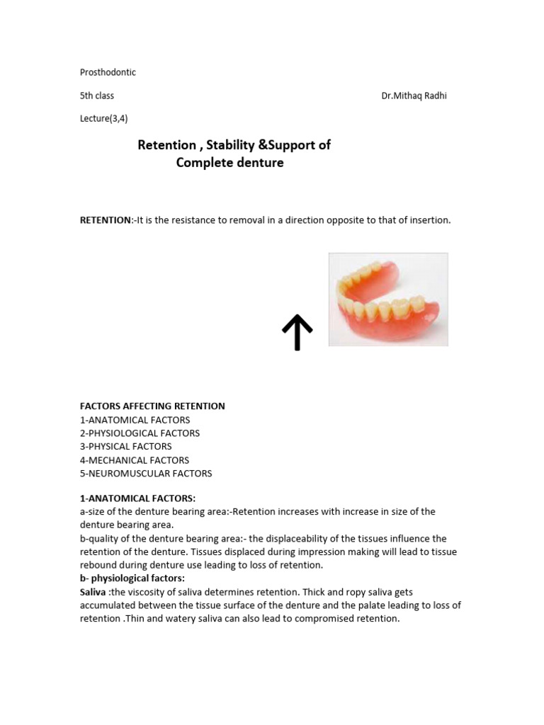 3,4-Prosthodontic - Docx5 (3,4) Retention, Support, Stability | PDF ...