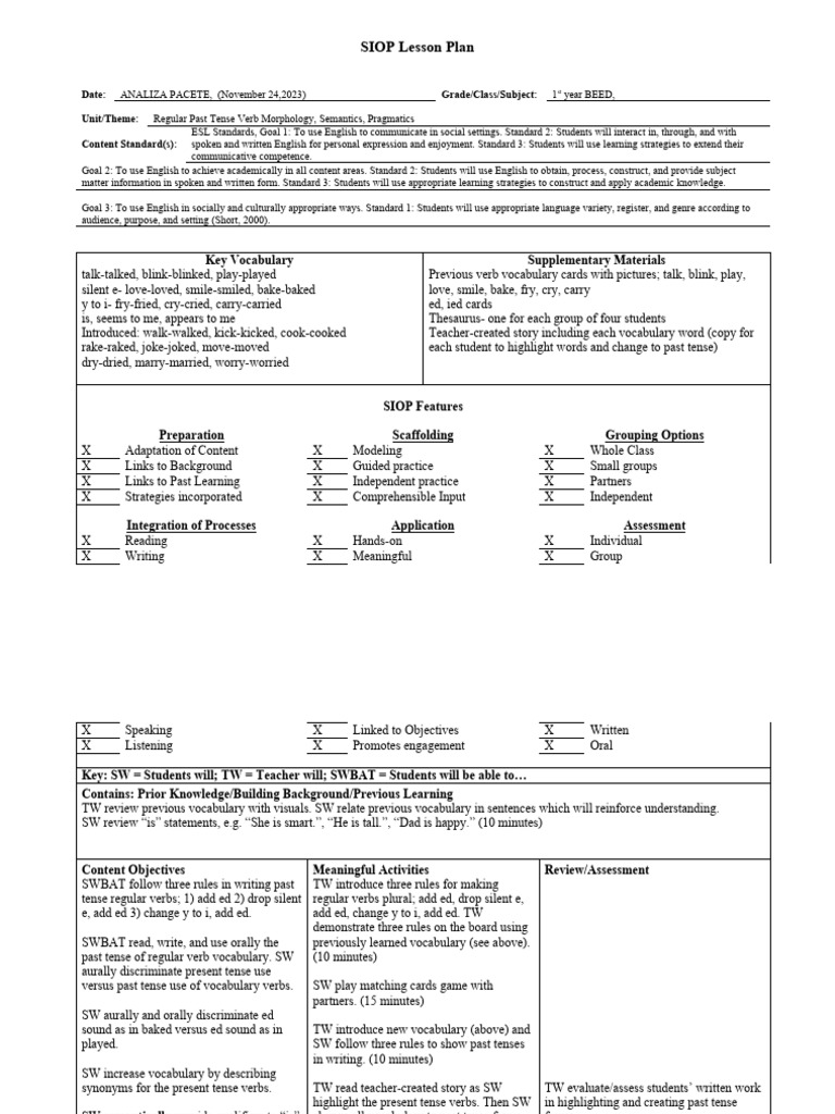 Pragmatics Lesson Plan PACETE | PDF | Grammatical Tense | English Language