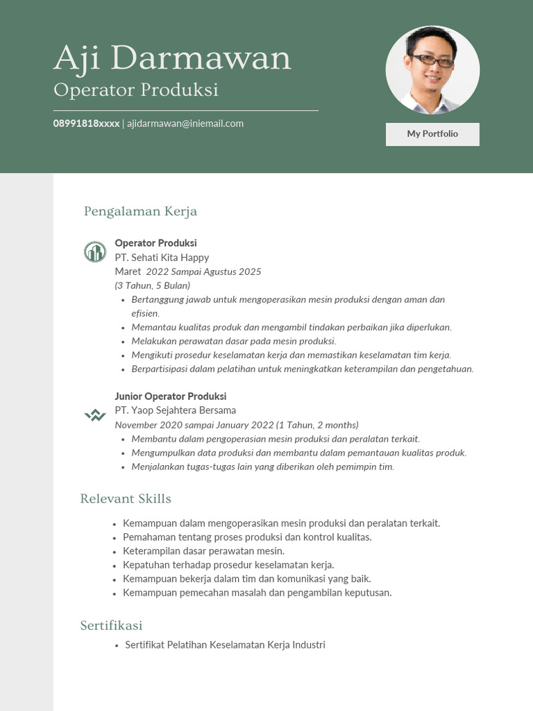 CV Operator Produksi | PDF | Komputer | Teknologi & Rekayasa