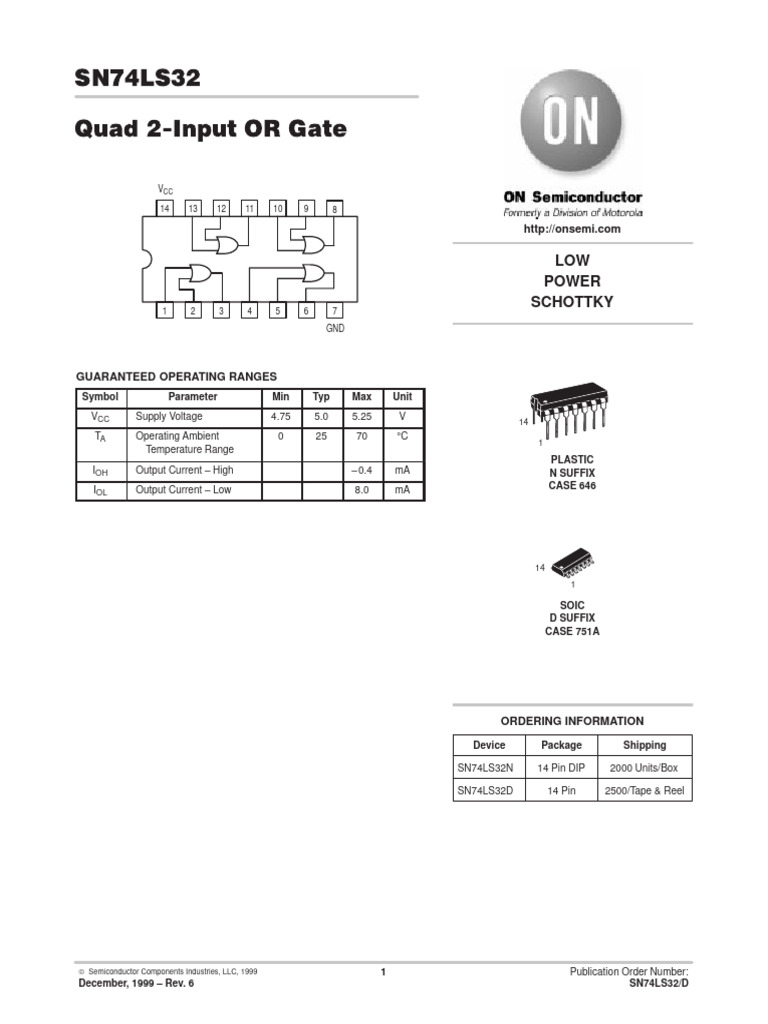 SN74LS32 Quad 2-Input OR Gate: LOW Power Schottky | PDF | Manufactured ...