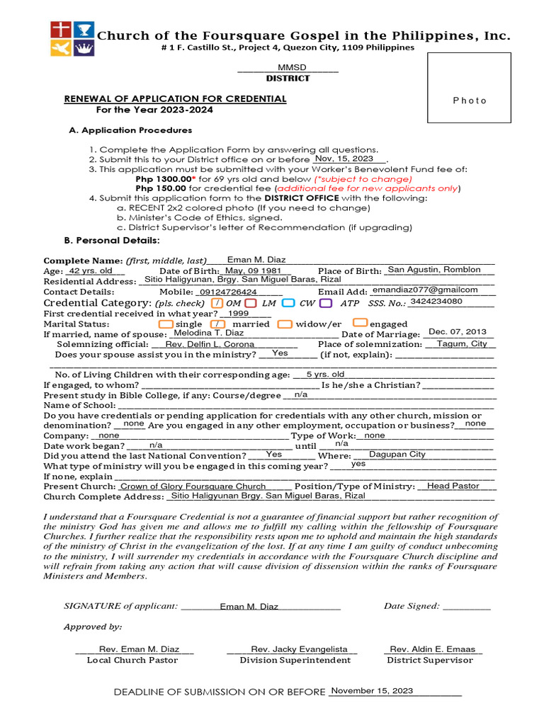 Renewal of Credentials Form 2023 1 | PDF | Religious Organizations ...