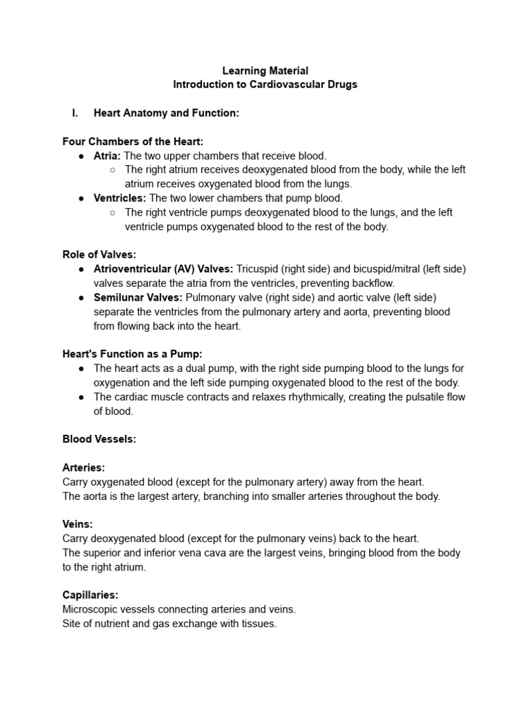 Learning Material - Introduction To Cardiovascular Drugs | PDF | Heart ...