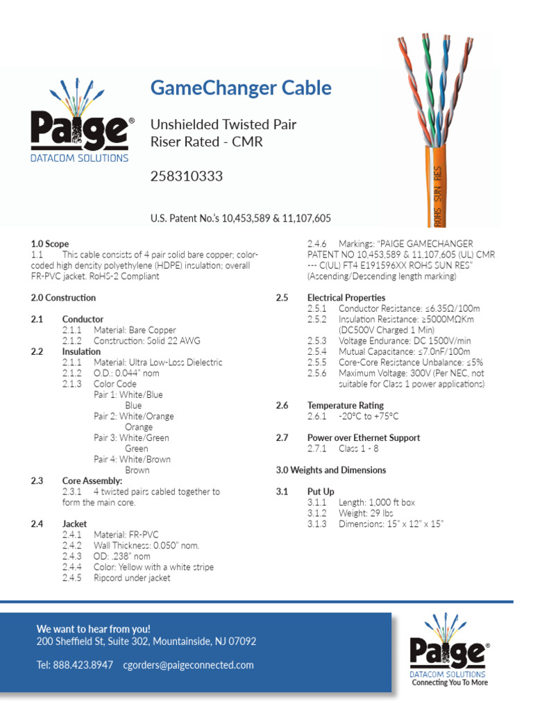 GameChanger Ethernet Cable Specifications | PDF | Insulator ...