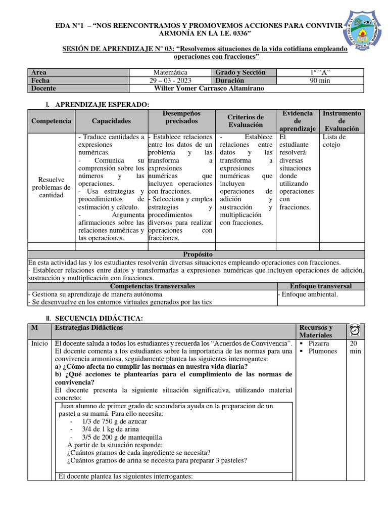1°-Sesion 3-Eda 1 | PDF | Aprendizaje | Evaluación