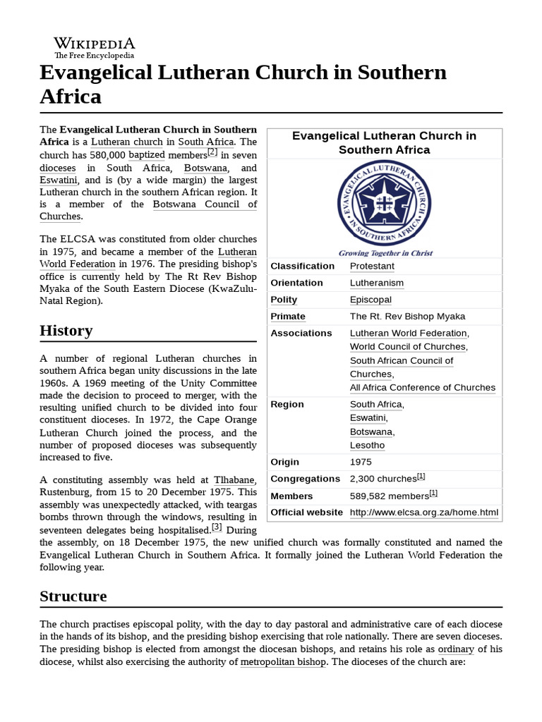 Evangelical Lutheran Church in Southern Africa | PDF | Diocese | Bishop
