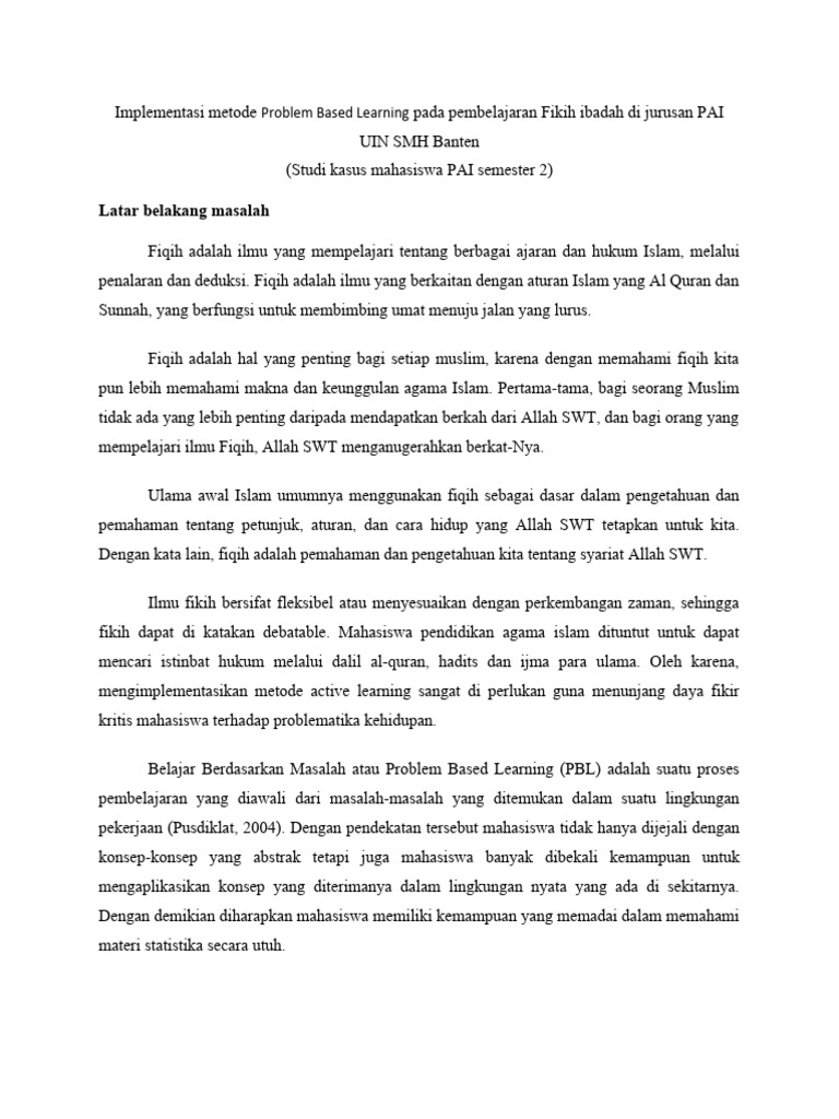 Implementasi Metode Problem Based Learning Pada Pembelajaran Fikih PAI ...