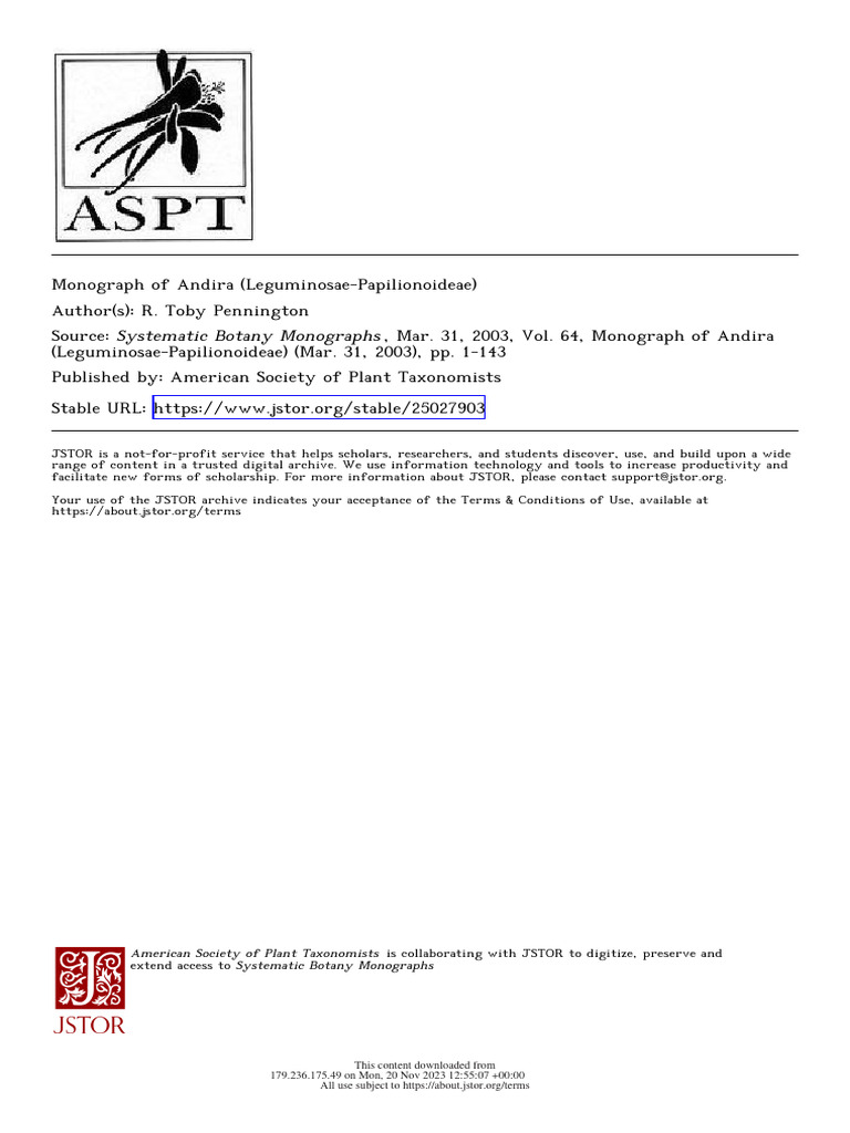 Pennington MonographAndiraLeguminosaePapilionoideae 2003 | PDF | Seed ...