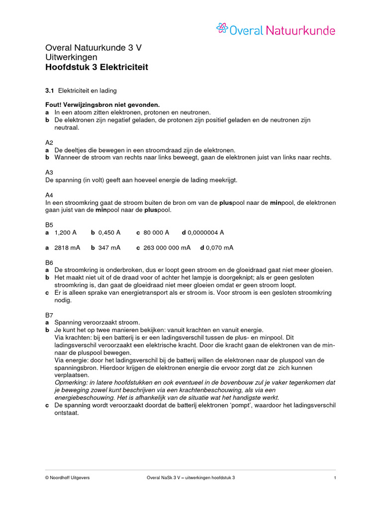 Overal Natuurkunde 3 V h03 Uitwerkingen | PDF