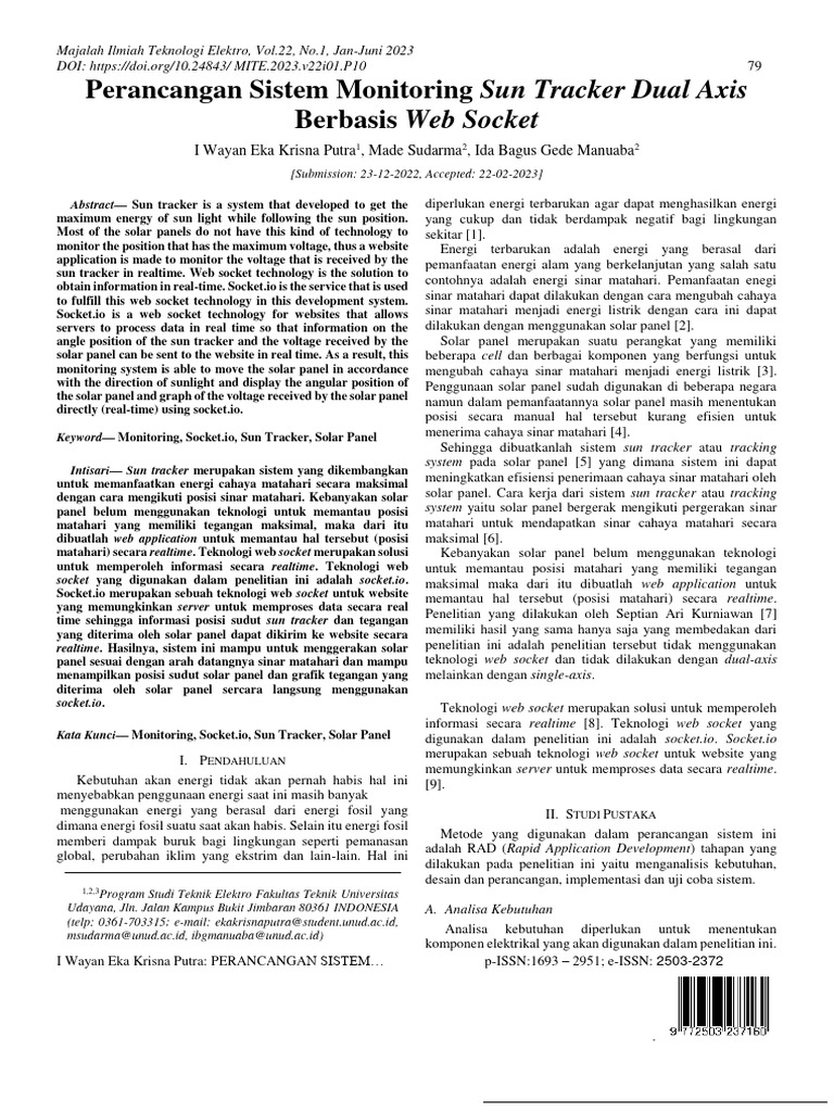 Perancangan Sistem Monitoring Sun Tracker Dual Axi | PDF