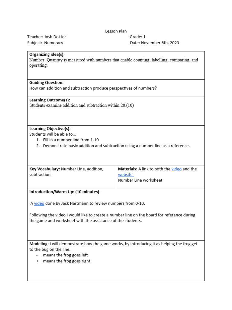 Numeracy Lesson Plan November 6th 1 | Download Free PDF | Teaching ...