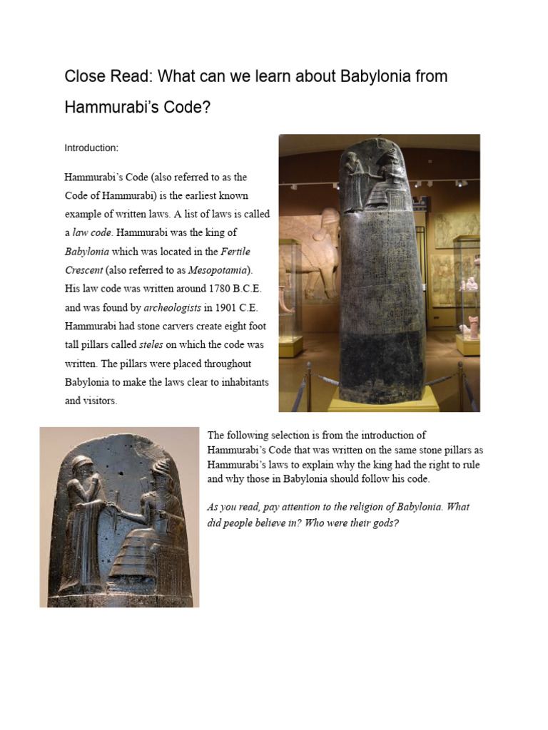 Hammurabi's Code Activity | PDF | Babylonia | Hammurabi