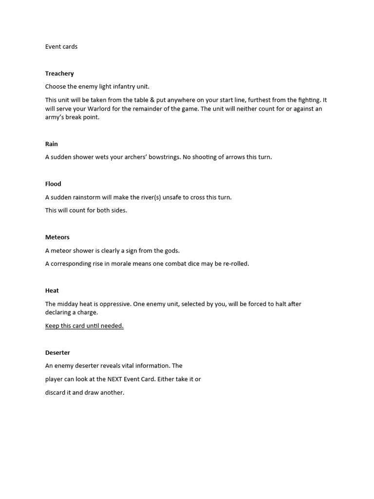 Event Cards for Tactical Gameplay | PDF