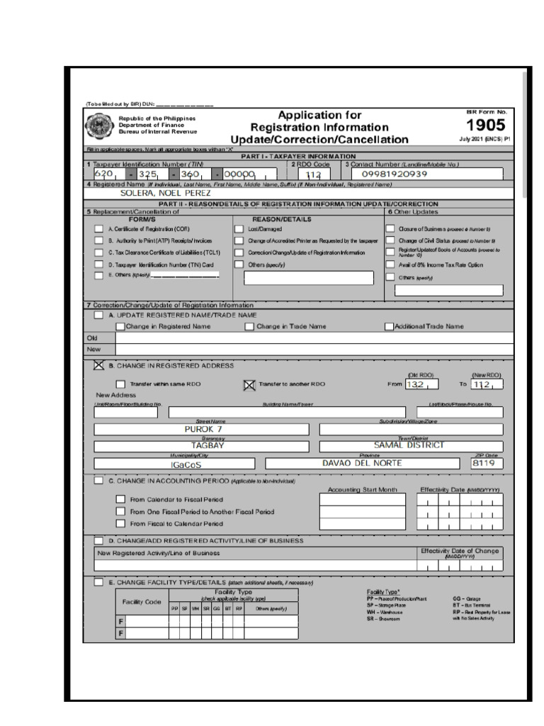 BIR Form No. 1905 | PDF