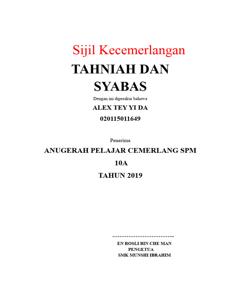 Sijil Kecemerlangan SPM Pibg | PDF
