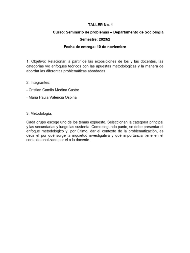 TALLER 1 - Seminario de Problemas | PDF | Estadísticas | Science