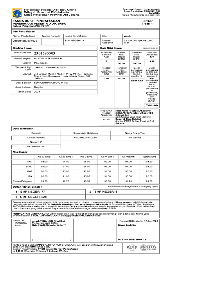 Tanda Bukti Pendaftaran - 2301590003 - ALSYNA NUR SHAKILA | PDF