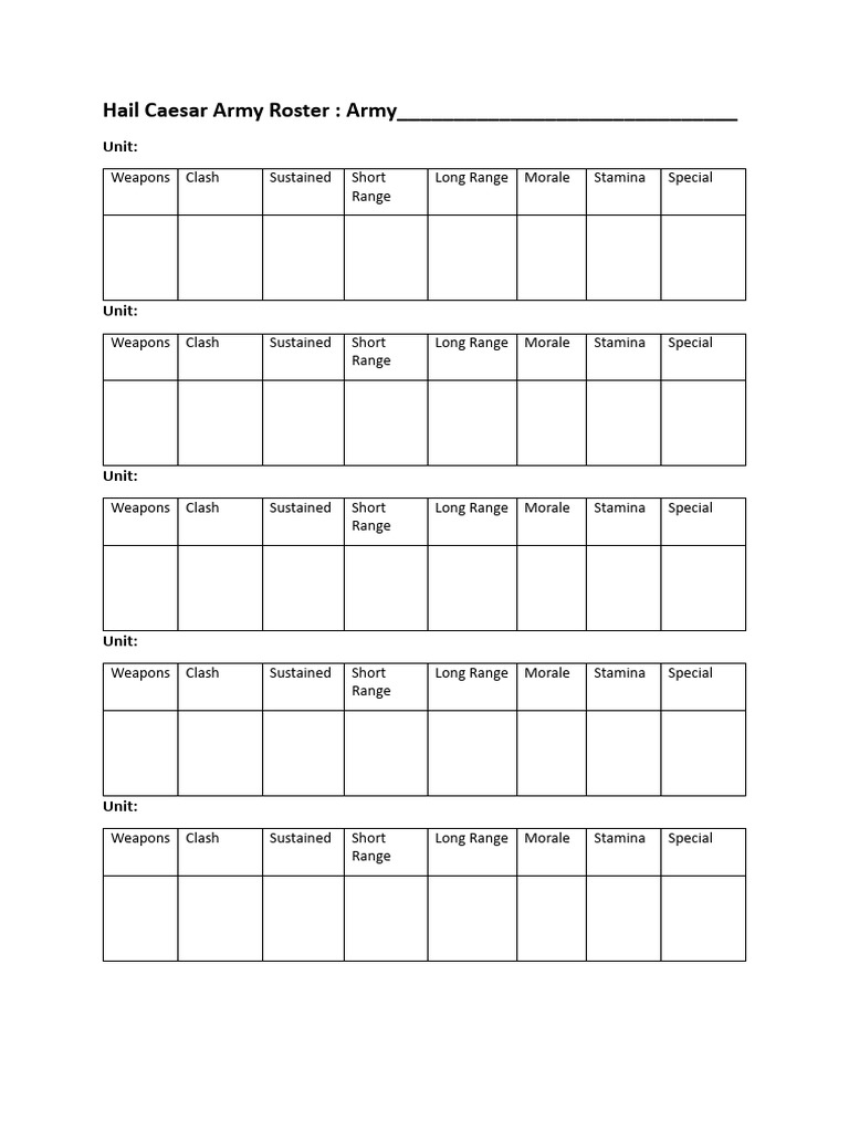 Hail Caesar Roster | PDF